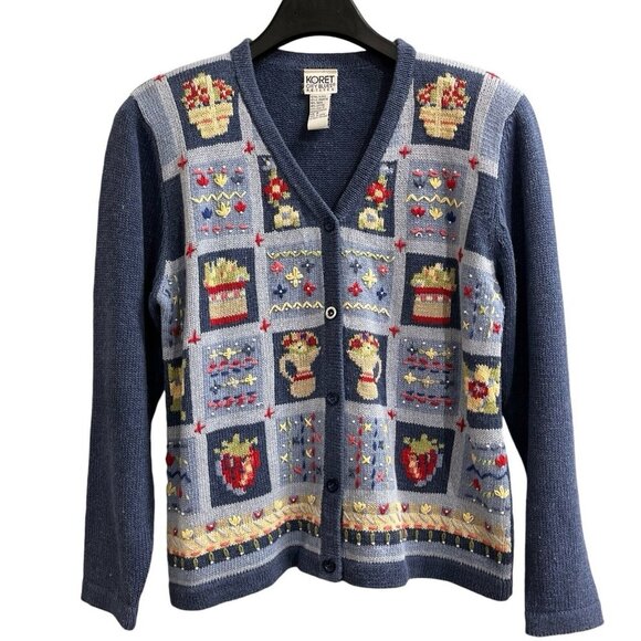 Koret | Sweaters | Vintage Koret Cardigan Sweater Blue Floral ...